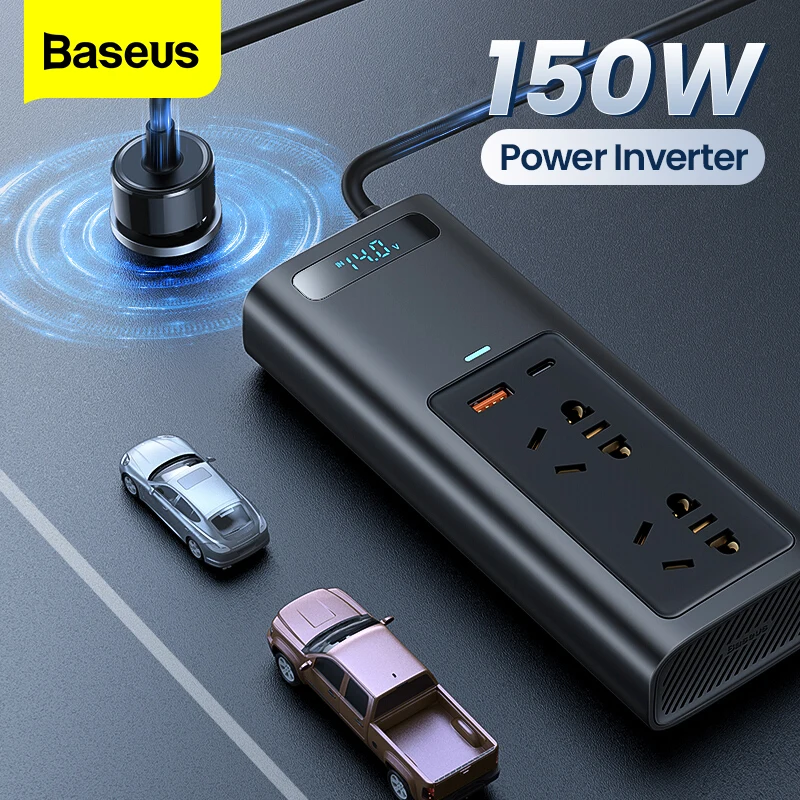 Baseus 150w Car Inverter 12v 220v 110v Auto Converter Inversor Led Display Sockets Ac Usb Type C ...