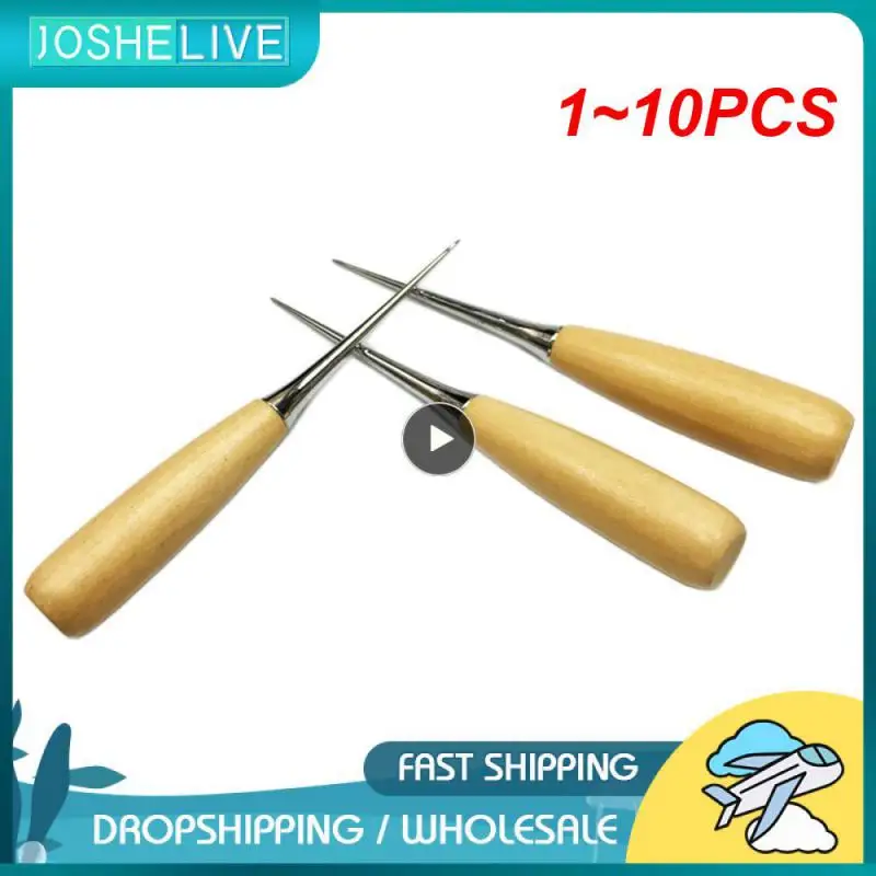 1-10PCS-Wooden-Handle-Awls-Leather-Tent-Sewing-Awl-Shoes-Repair-Tool ...