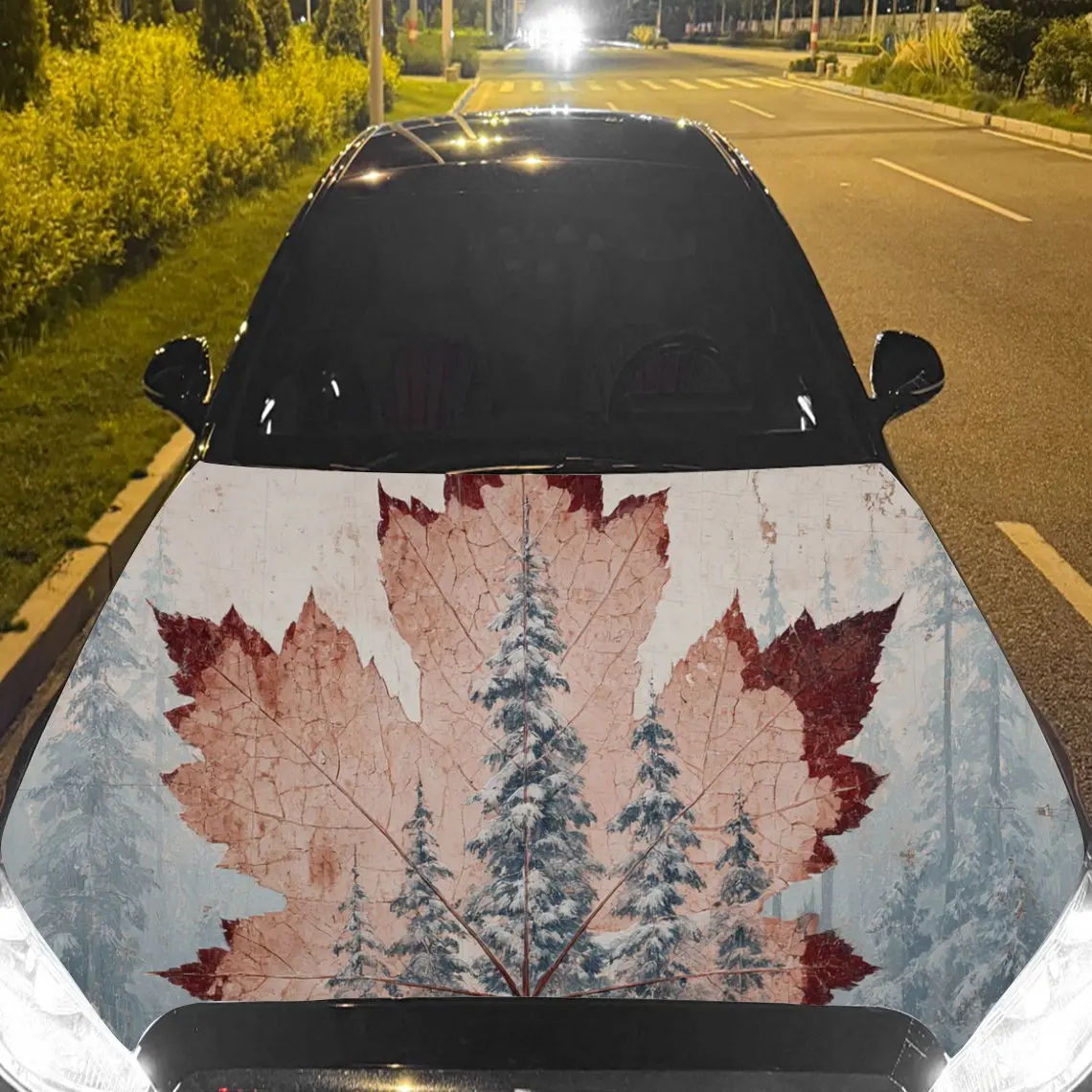 Peaceful Maple Leaf and Trees Car Hood Sticker, Waterproof Self ...