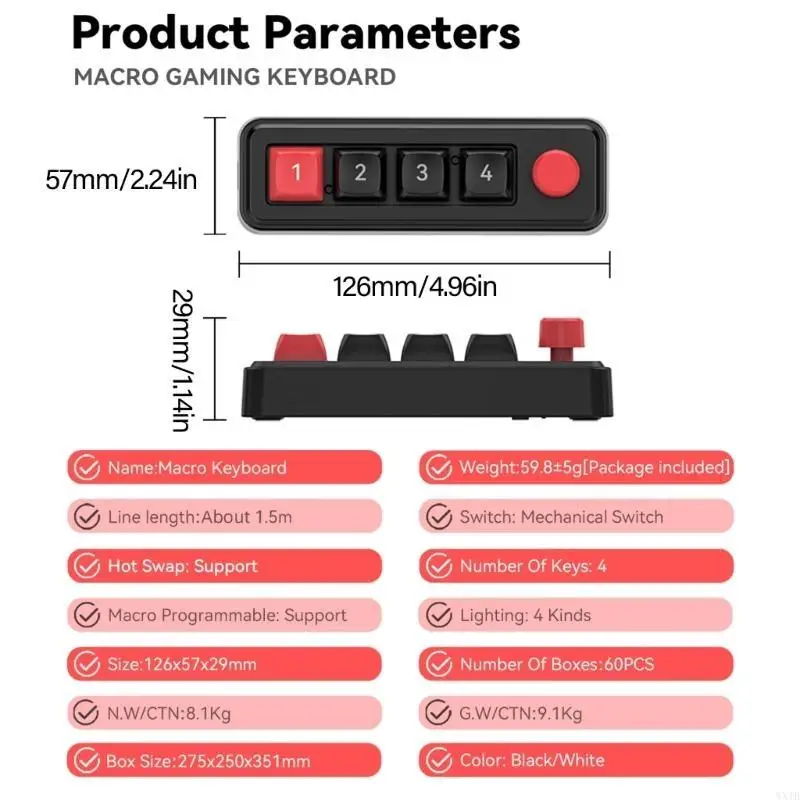 4 Key Mechanical Gaming Keyboard Customizable Hot Swap Key with LED ...