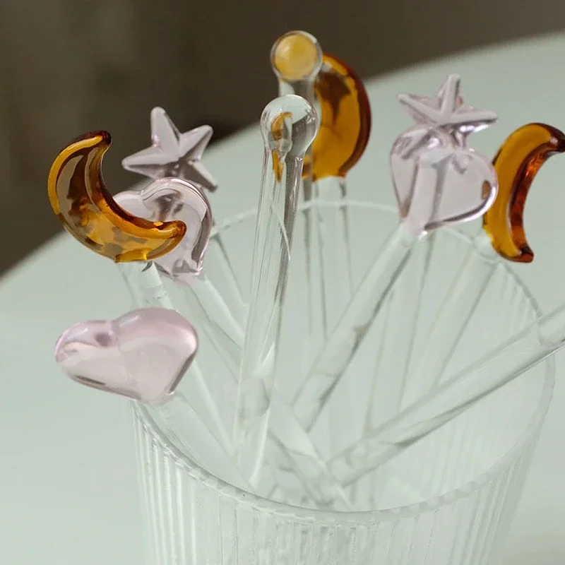 1PC Glass Stirring Rod Mixing Sticks Moon Star Shape Stir Bar Coffee ...