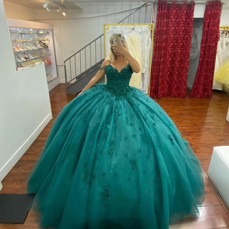 ANGELSBRIDEP Turquoise Spaghetti Strap Quinceanera Dresses With ANGELSBRIDEP Turquoise Spaghetti Strap Quinceanera Dresses With