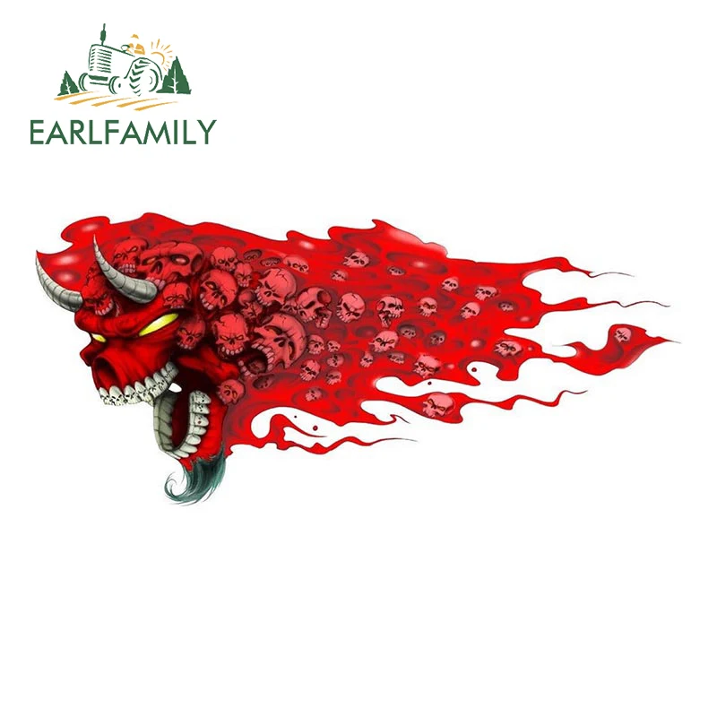 Earlfamily Flaming Red Devil Skull Car Sticker Vinyl Demon Bull Head ...