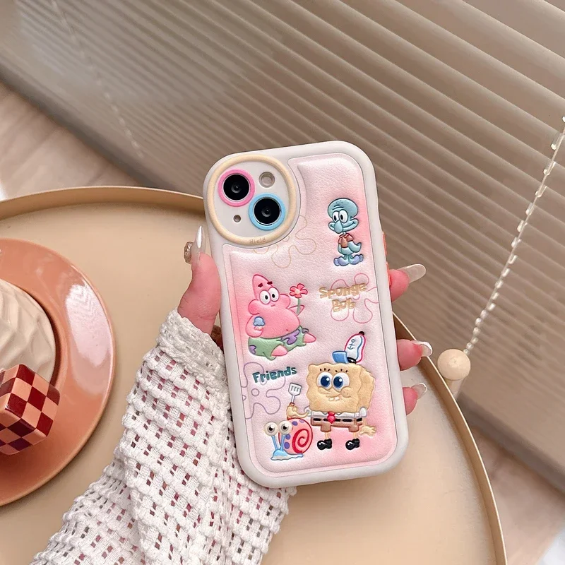 Cute-Cartoon-SpongeBob-SquarePants-Patrick-Star-Leather-Phone-Case-For ...