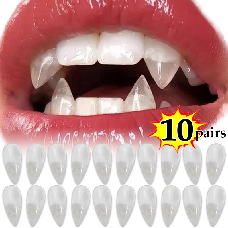 1-10Pairs Adult Vampire False Teeth Transparent Dentures Fangs Zombie ...