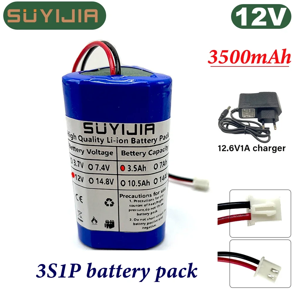 12V-3A-18650-Lithium-Battery-Pack-3S1P-3500mAh-Builtin-BMS-Rechargeable ...
