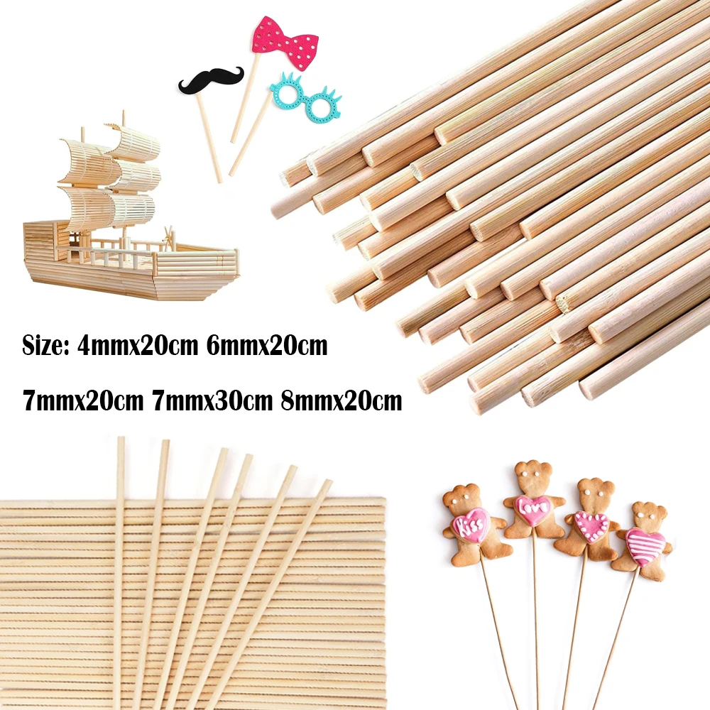 10-60pcs Round Wooden Bamboo Sticks DIY Handmade Craft Making Small ...