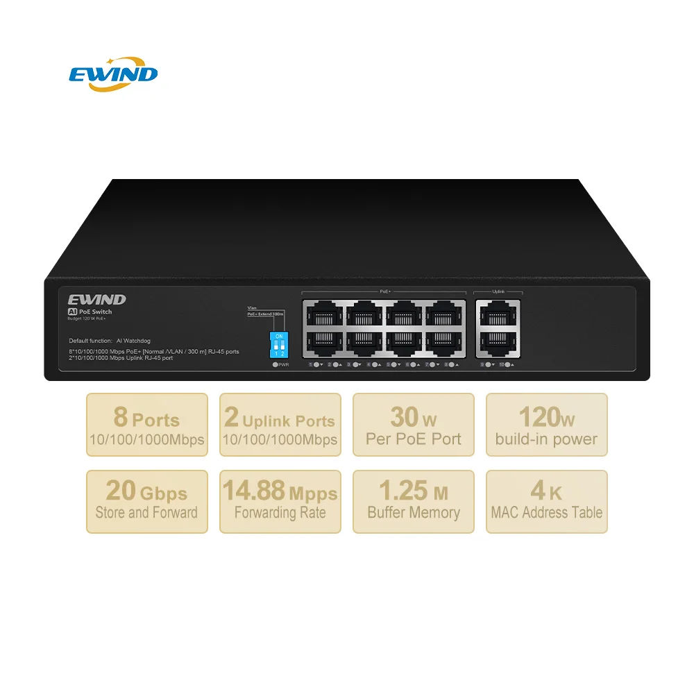 Switch-Ethernet-POE-Gigabit-completo-10-portas-Switcher-1000Mbps-8-PoE ...