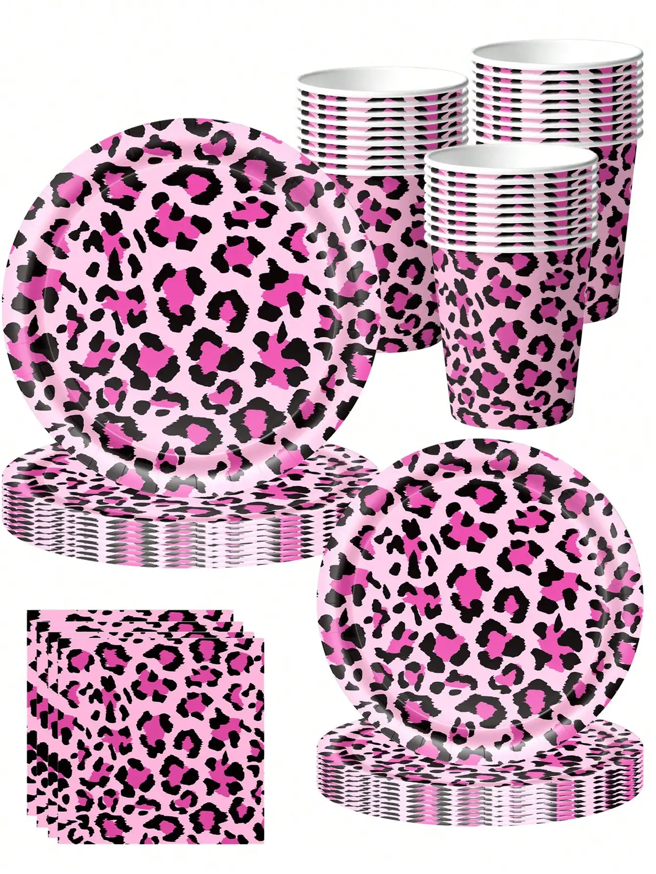 10pcs Pink Leopard Print Cheetah Cardboard Animal Themed Party Supplies ...