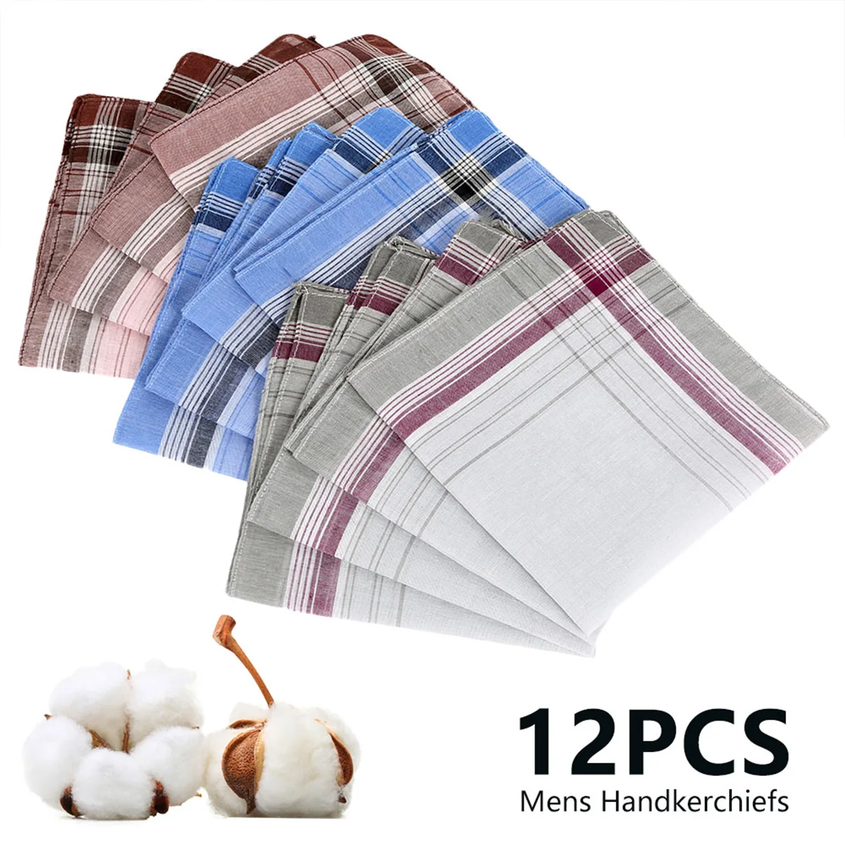 12pcs Mens Handkerchiefs 14.96x14.96inch Stripe Checkered Pattern ...