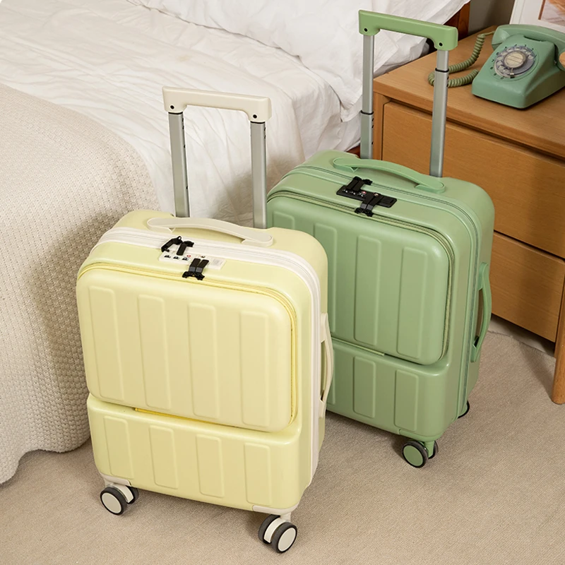 Multifunction front opening suitcases on wheels 20 inch business USB ...