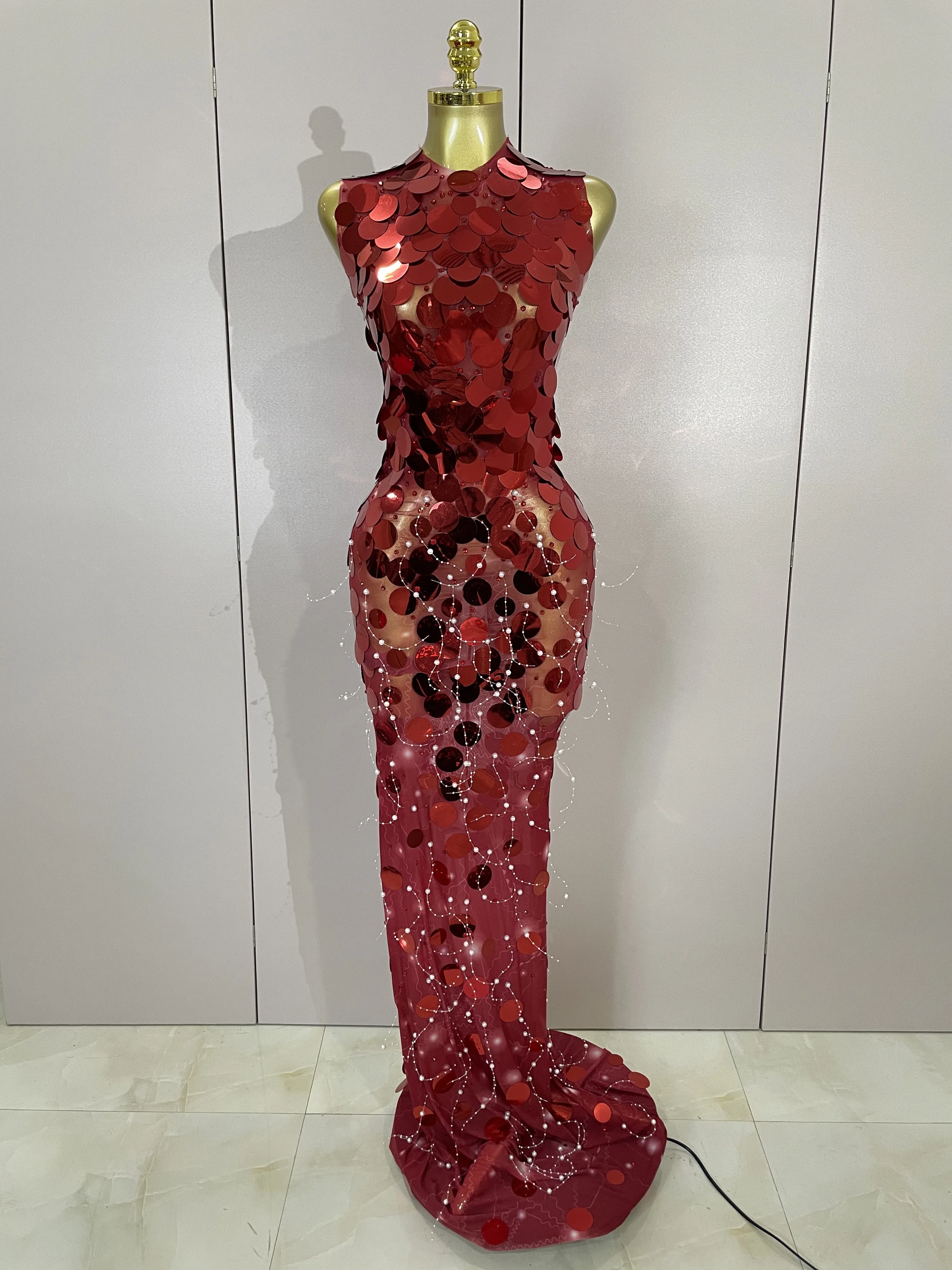 Luxury Birthday Party Women Sparkly Sequins Sexy Mesh Maxi Dress ...