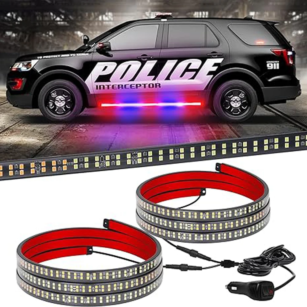 NEW-2-PC-60-Inch-STROBE-LIGHT-Strip-LED-Car-Light-Red-Blue-Flashing ...