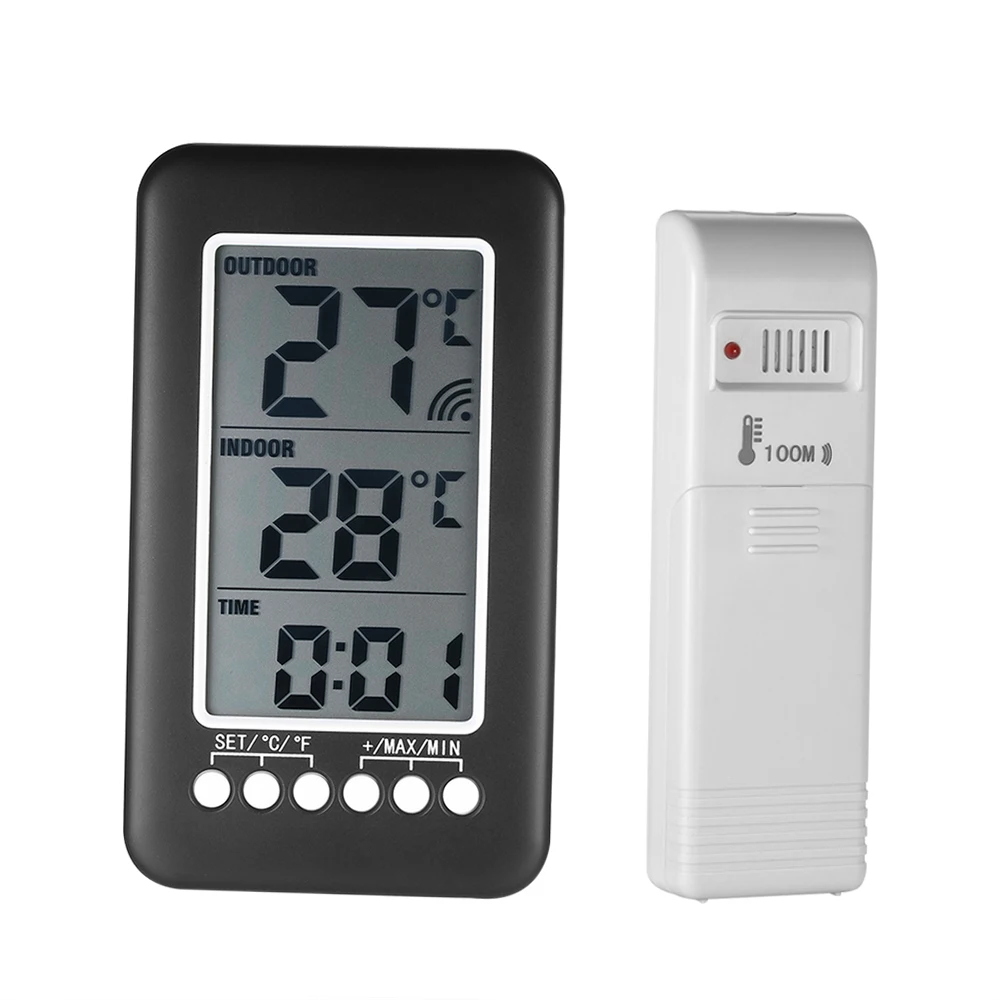 LCD Digital Timer Wireless Indoor/Outdoor Thermometer Clock Temperature ...