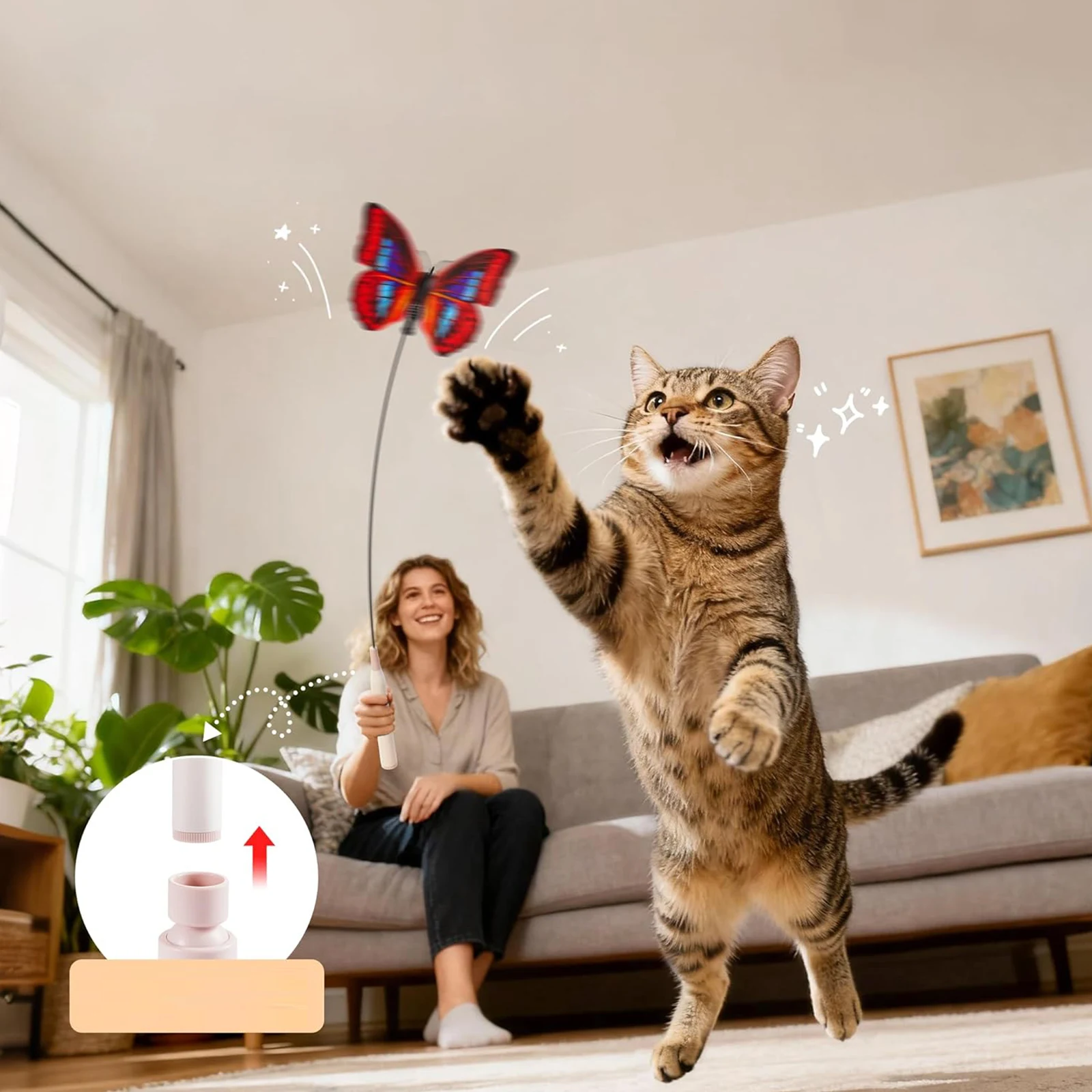 Interactive Cat Toy with Suction Cup Electric Butterfly Toy Spinning ...