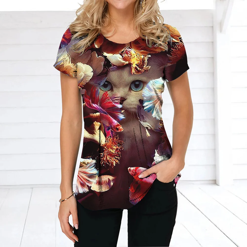 Summer-T-Shirt-Ladies-Cat-Print-Tee-Top-Fashion-Animal-Harajuku-T-Shirt ...