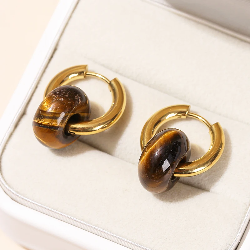 Natural Stone Pink Quartz Tige Eye Agate Doughnut Shape Stainless Steel ...