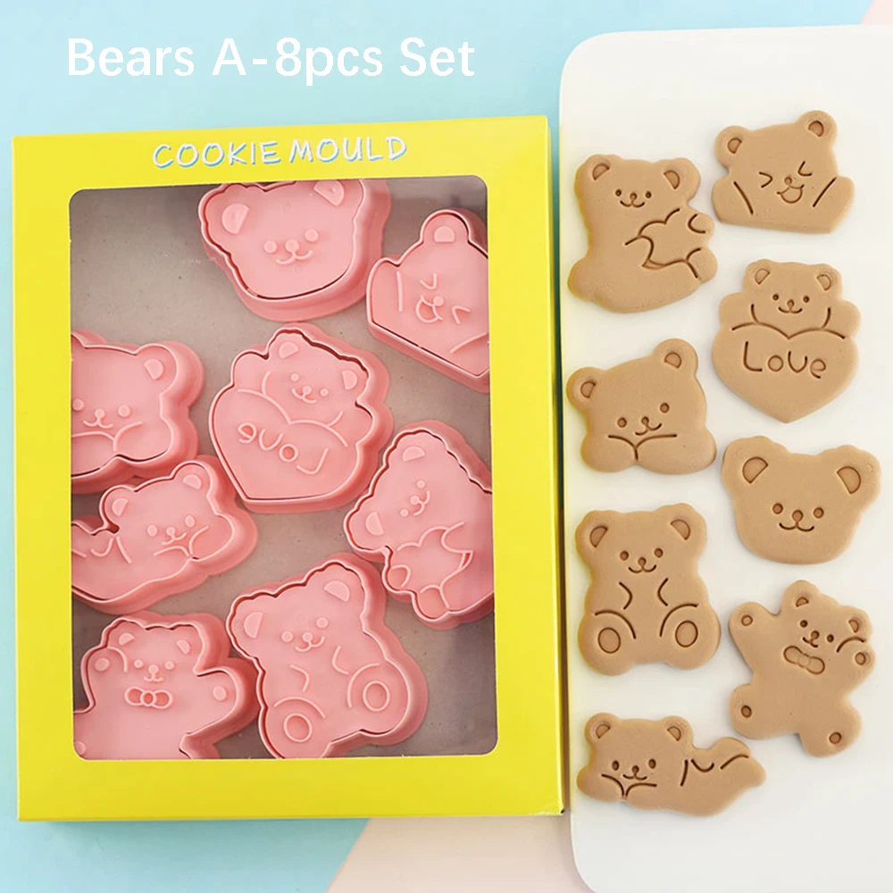 8Pcs-Cookie-Cutters-Love-Bear-Shape-Plastic-3D-Cookie-Stamp-Biscuit ...