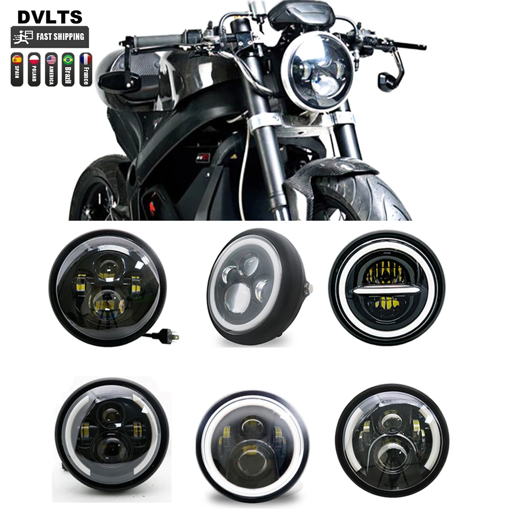 7-5-Cafe-Racer-Motorcycle-Black-Round-LED-Headlight-Hi-Lo-Lamp-For ...