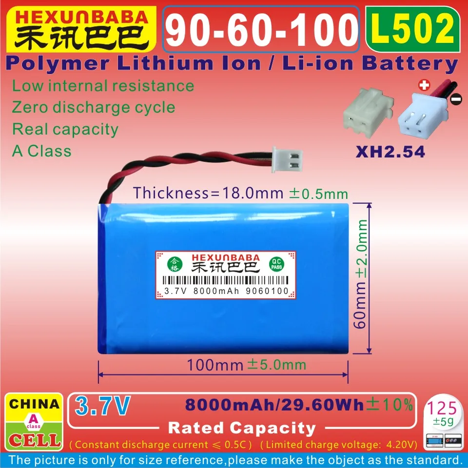 [l502] 3.7v 8000mah 29.6wh 9060100 Xh2.54 2p,polymer Lithium Ion Li-ion ...