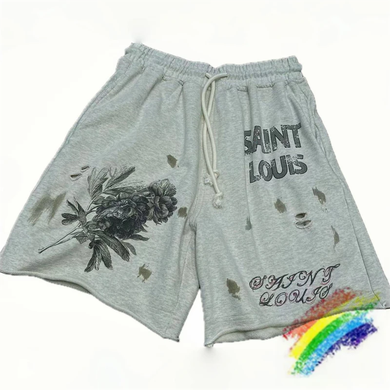 Splash-Ink-Graffiti-Flower-SAINT-LOUIS-Shorts-Men-Women-Damaged-Hole ...