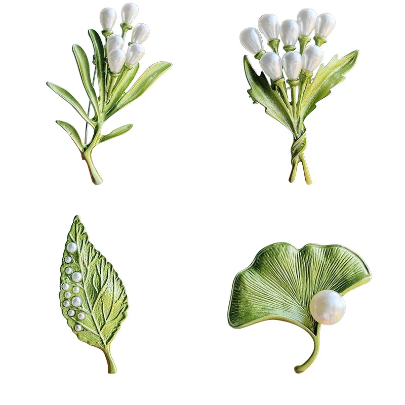 Creative-Fresh-3D-Leaves-Pearl-Brooches-For-Women-Fashion-Elegant-Plant ...