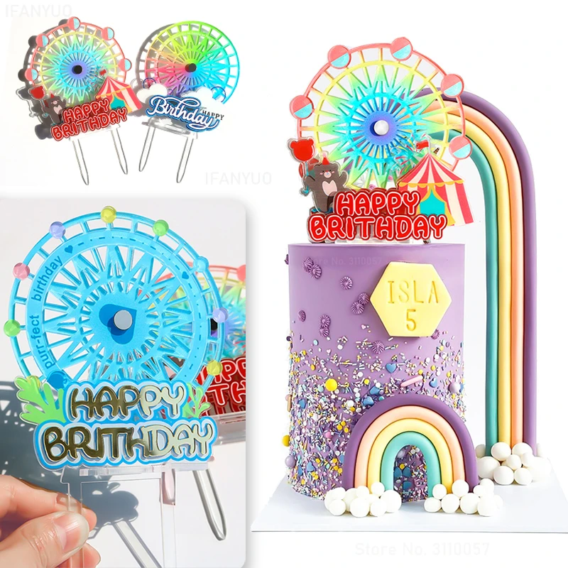 Acrylic 3D Rotatable Ferris Wheel Cake Topper Happy Birthday for ...