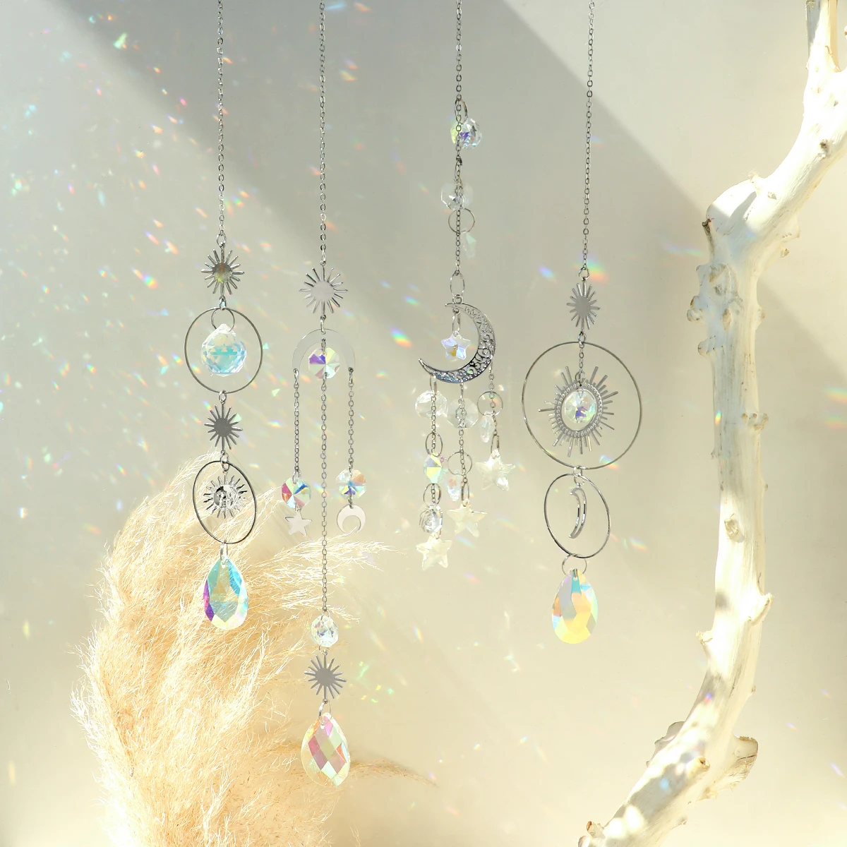 Silver Suncatcher Hanging Crystal Prism Light Catcher Window Sun ...