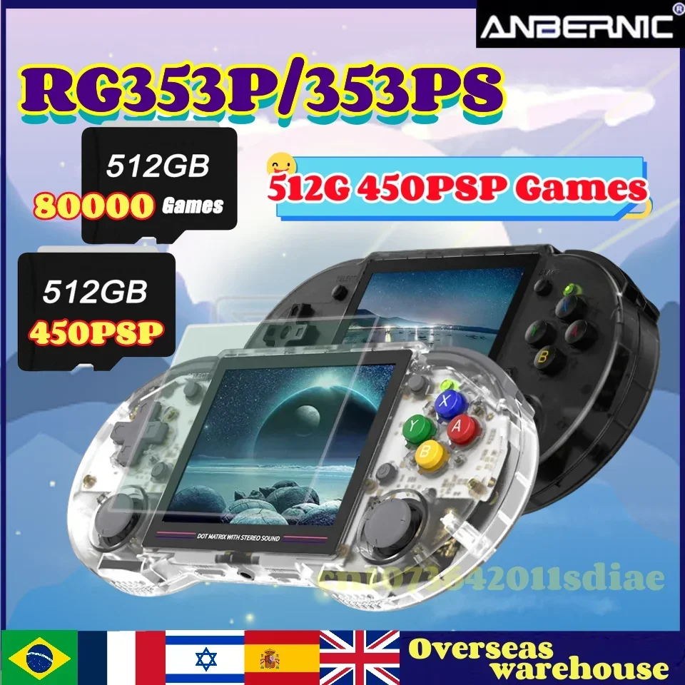 ANBERNIC RG353P RG353PS Handheld Game Console 3.5-inch IPS Screen Android 11 Linux Dual System ...
