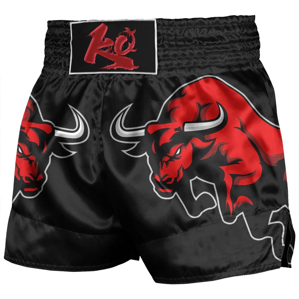 Men Red Angry Bull MMA Shorts Muay Thai Trunks Grappling Combat Boxing ...