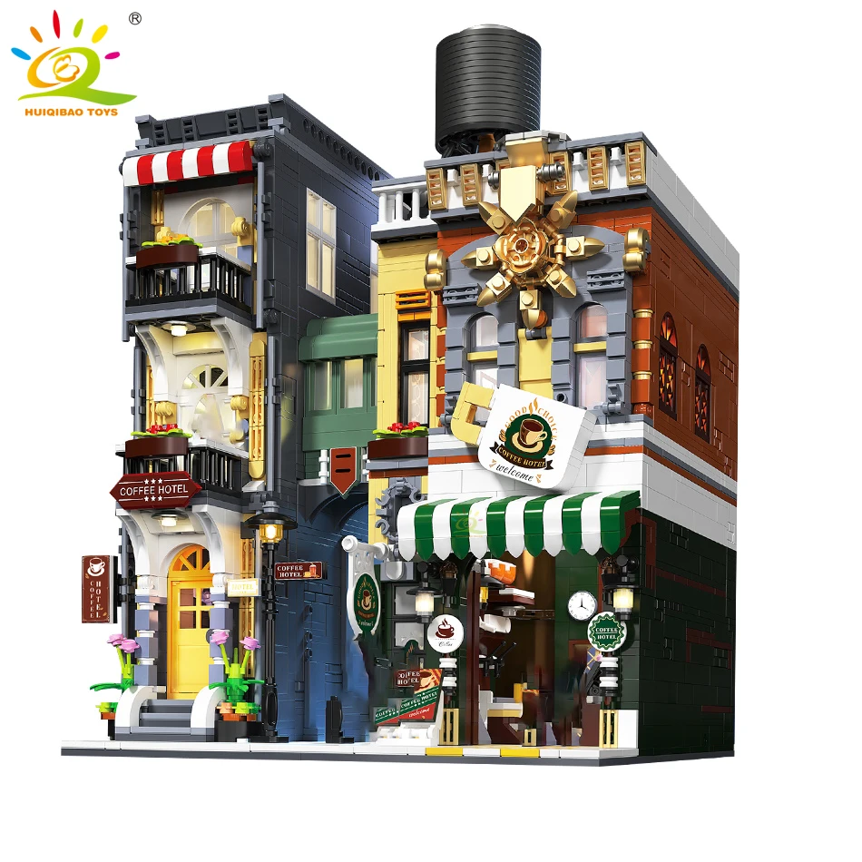 HUIQIBAO City Coffee Shop Architecture Model Micro Building Blocks DIY ...
