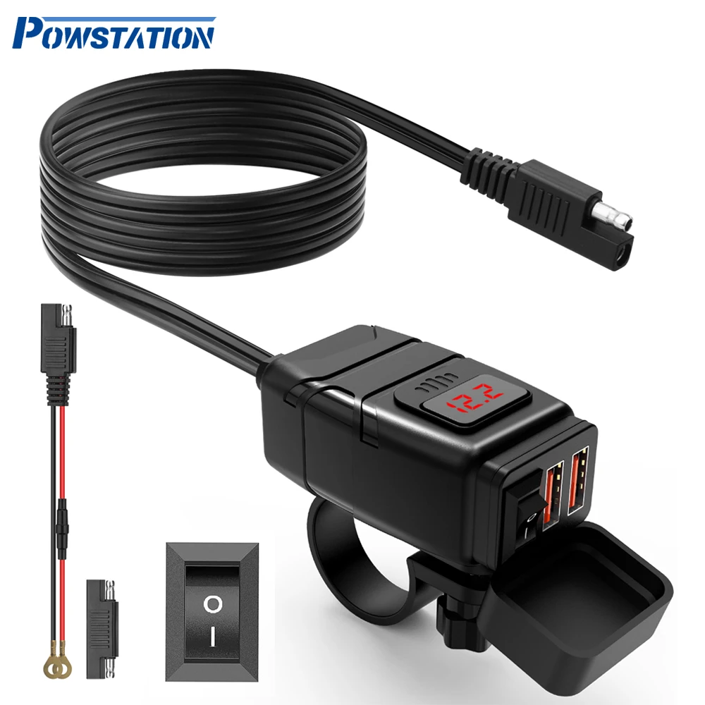 Powstation Qc3.0 Motorcycle Usb Charger | Waterproof Usb Voltmeter ...