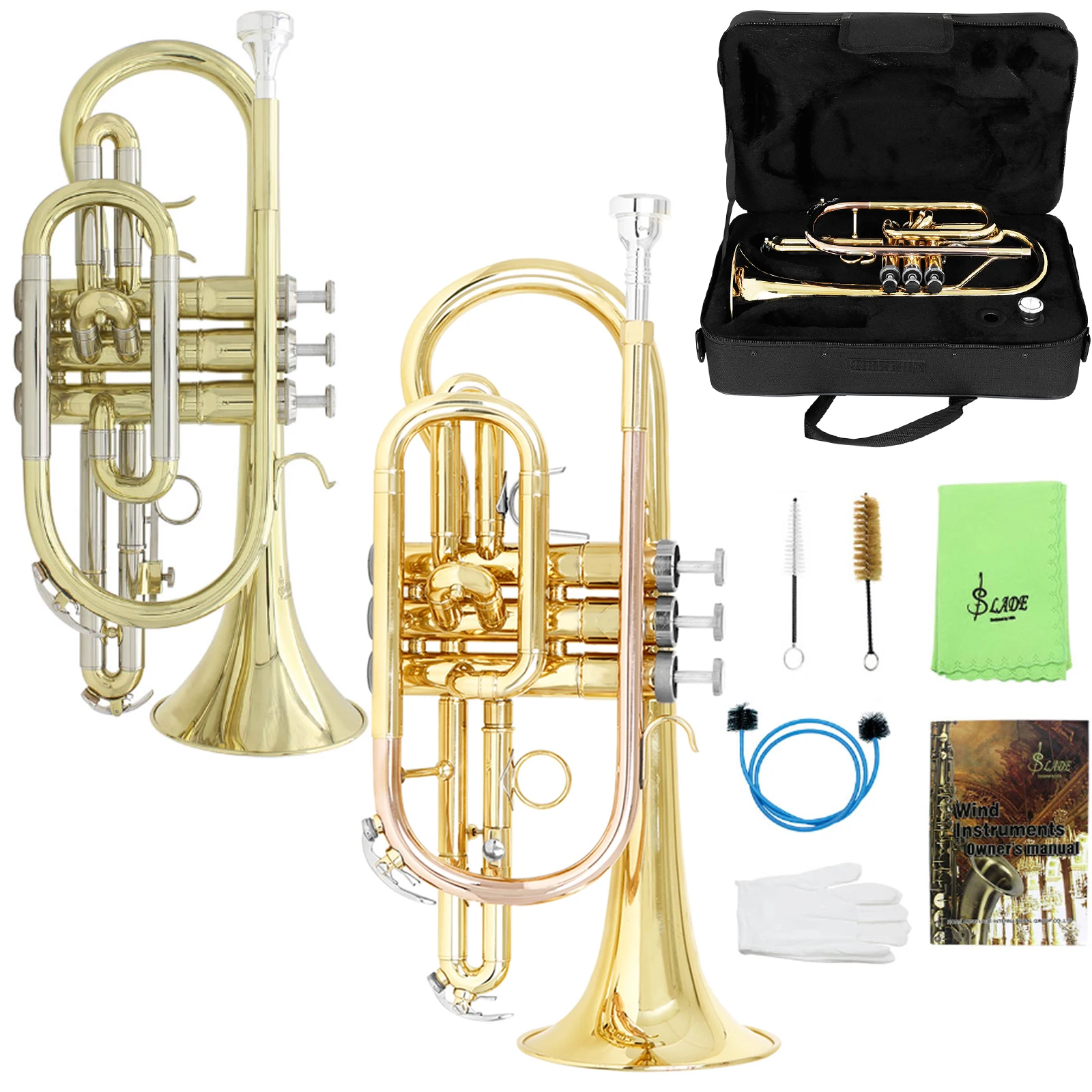 SLADE Pocket Trumpet Brass Bb Gold Lacquer Mini Trumpet with Mouthpiece ...