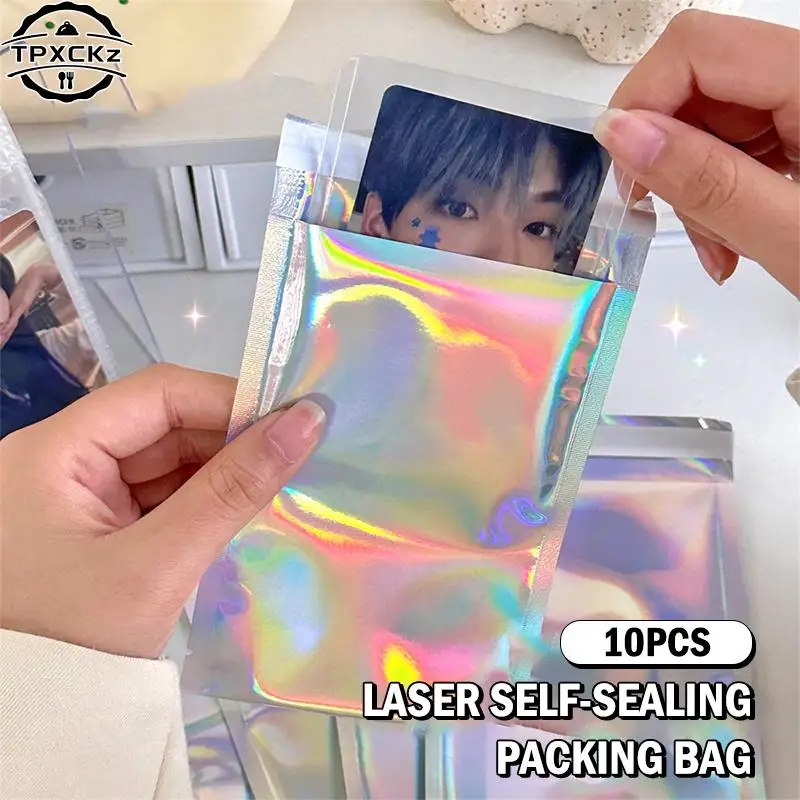 10pcs Self-Seal Packaging Bags Holographic Laser Plastic Pouch For DIY ...