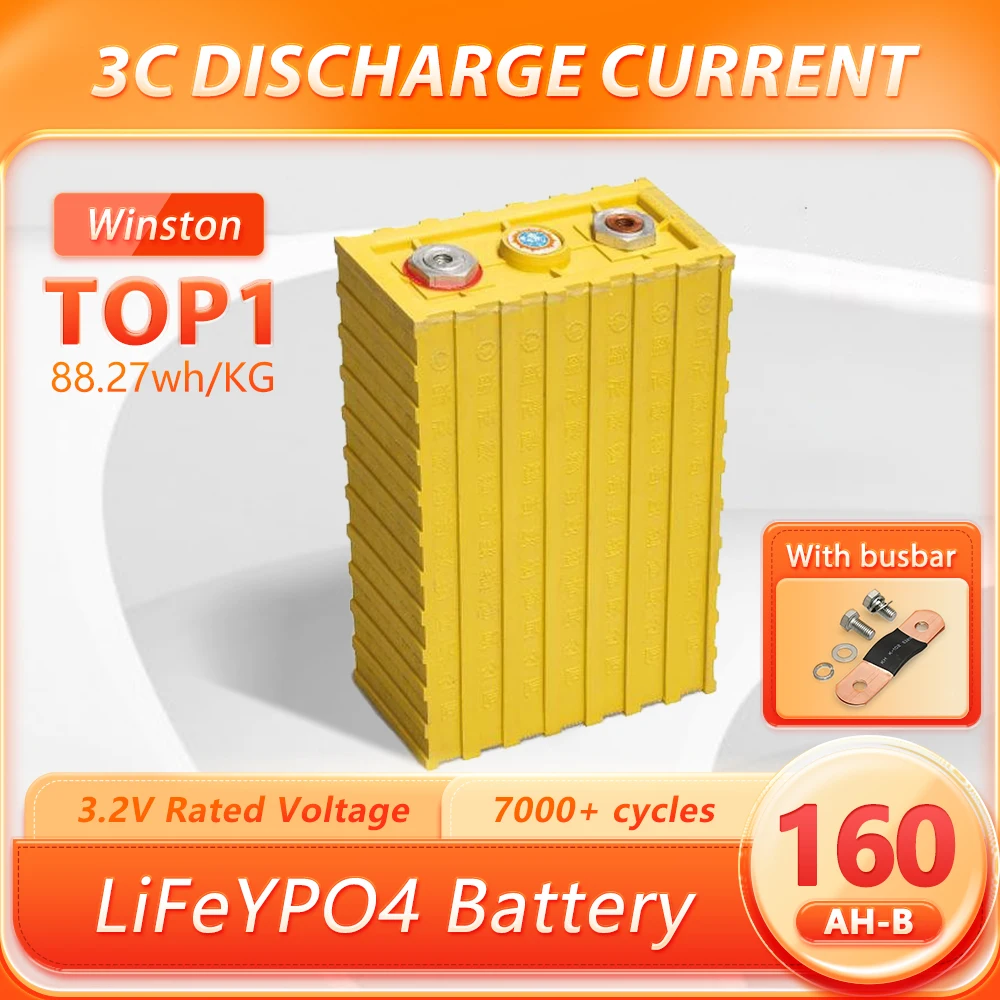 Winston 160Ah 3.2V Rated LiFePO4 Battery Rechargeable 3Free Busbars for ...