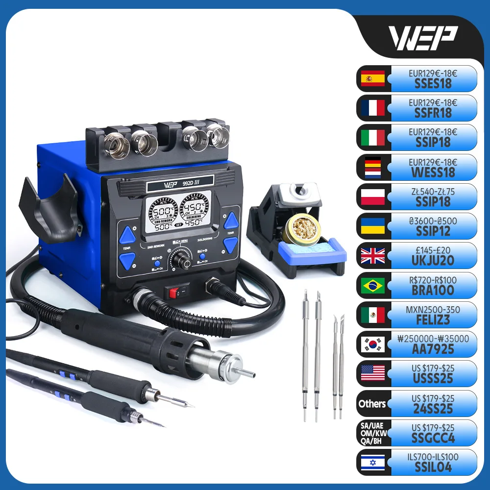 WEP-2-in-1-992D-III-1220W-Hot-Air-Rework-Station-Microcomputer-Digital ...