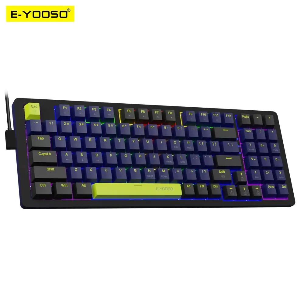 E-YOOO-Z94 Teclado mecânico com fio USB, retroiluminado monocromático, 94 teclas, russo ...