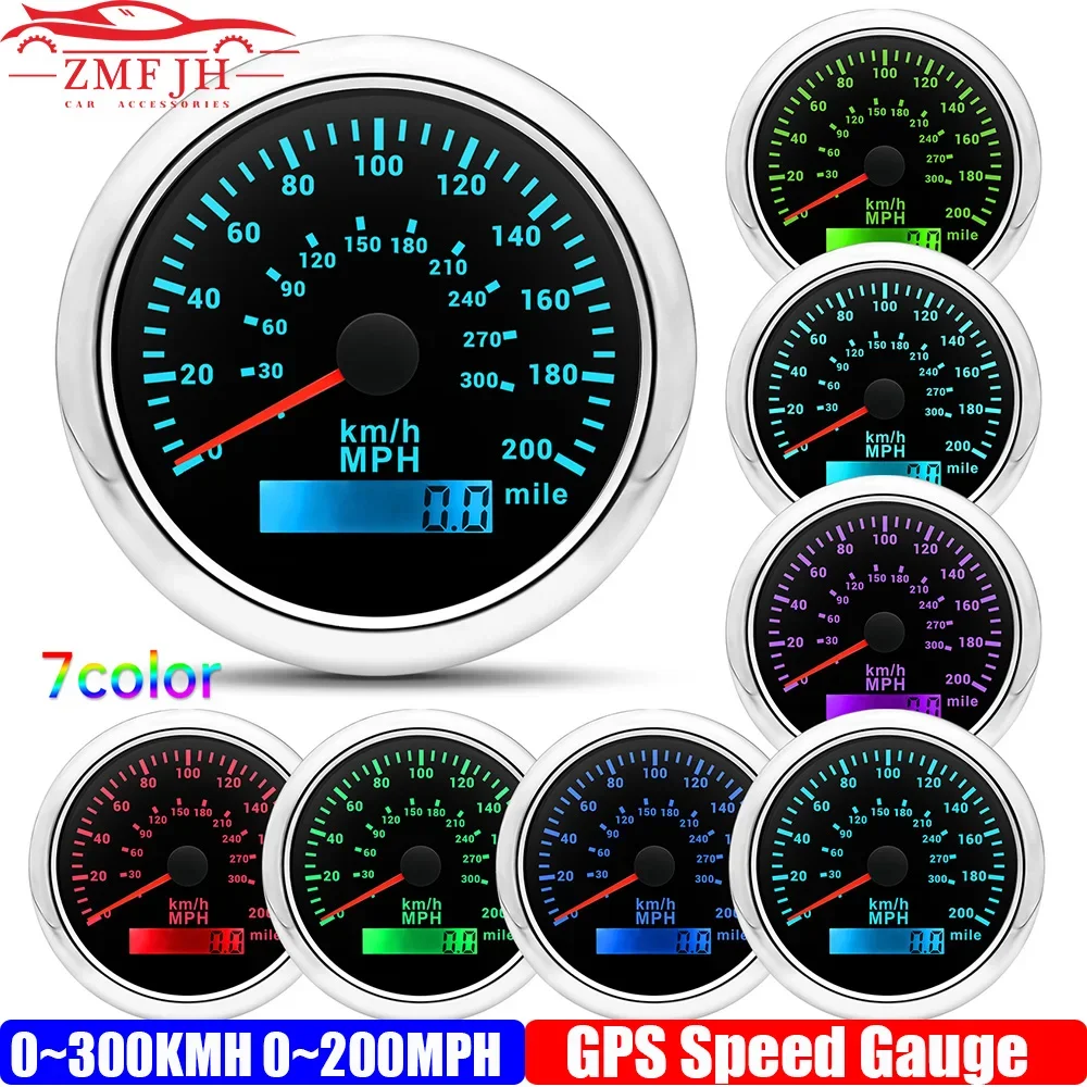 0-300KMH-85mm-GPS-Speedometer-Gauge-with-Antenna-7-Color-Backlight-0 ...