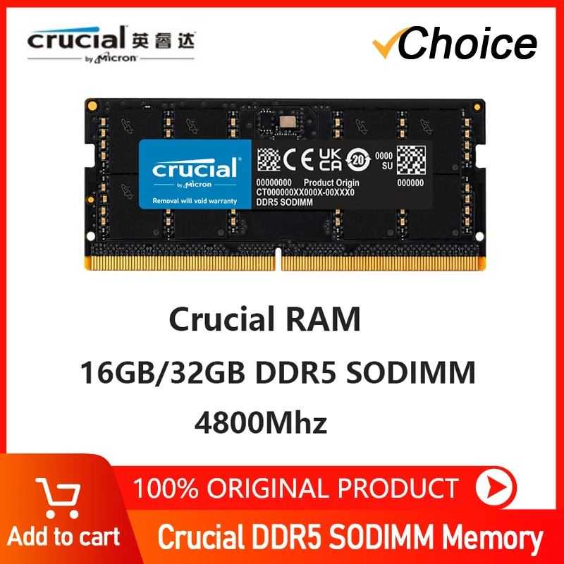 Memoria RAM Crucial para computadora portátil DDR5 de 8 GB, 16 GB, 32 GB, 4800 MHz, 5600 MHz, 1 ...