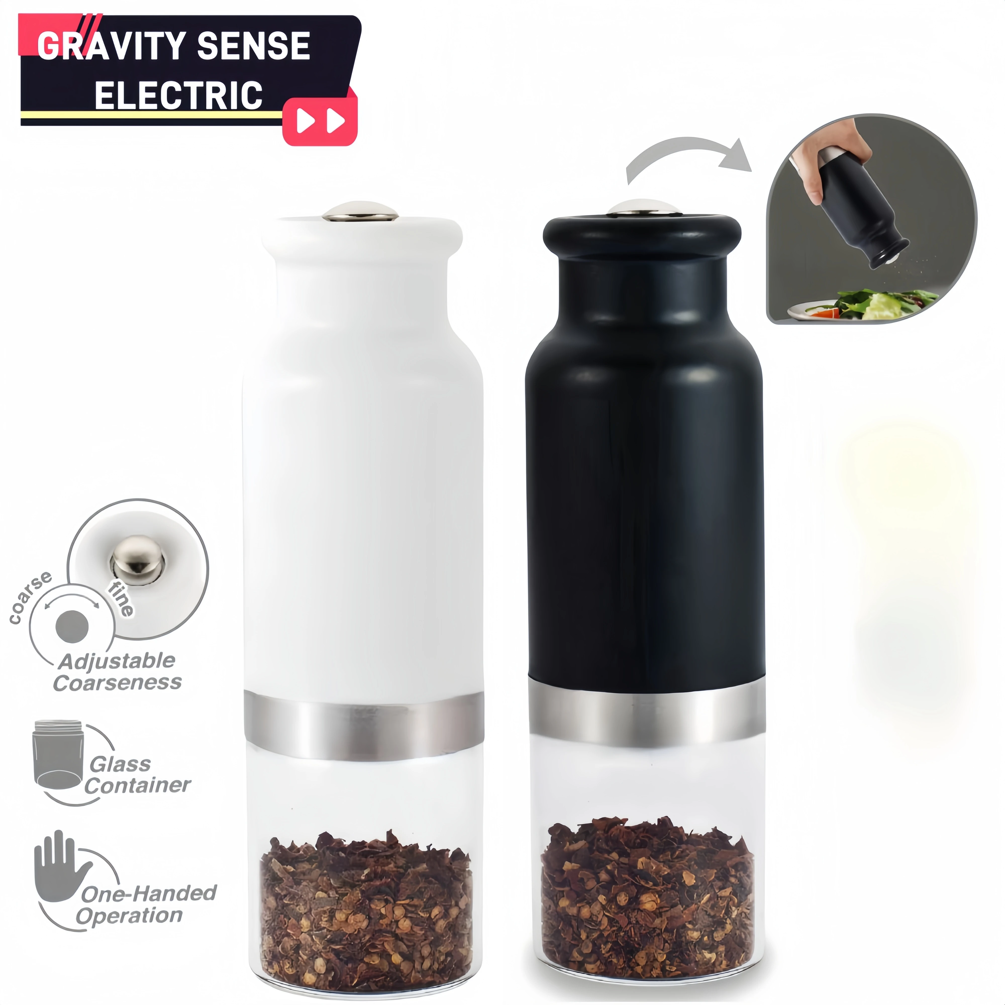 Gravity sense Automatic Electric Peper Mill Big Container Spice Grinder ...