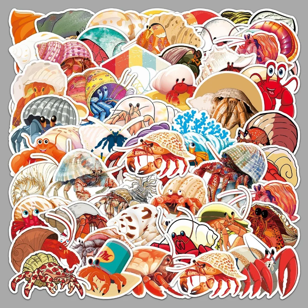 10-50pcs-Cute-Cartoon-Marine-Organism-Hermit-Crab-Stickers-Sea-Animals ...