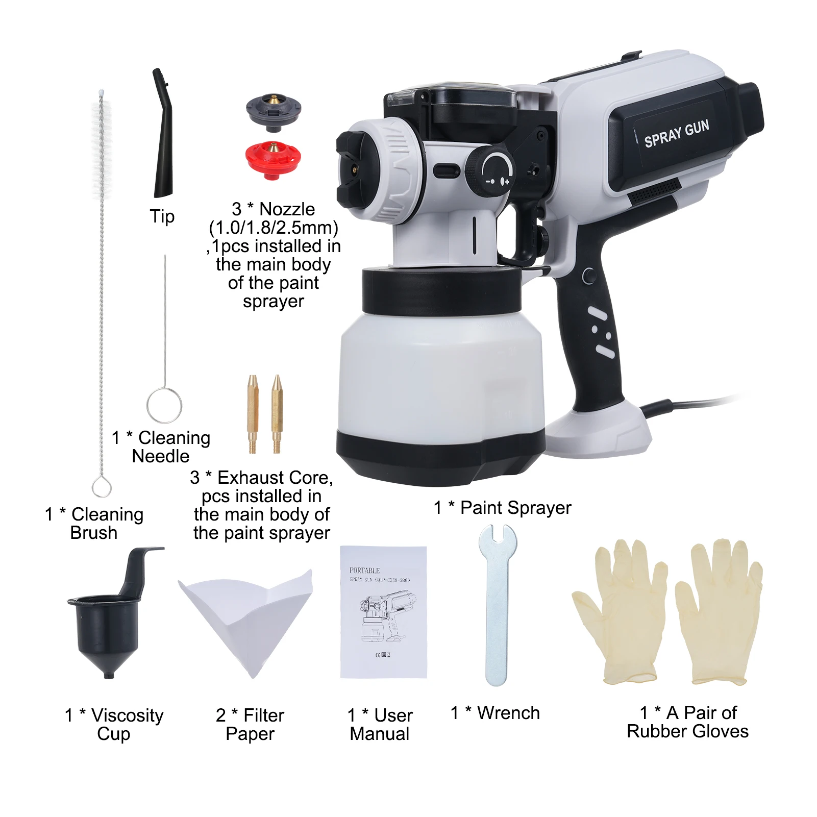 Electric Spray Paint Gun 1200ML 650W With LED Light 3 Replaceable ...