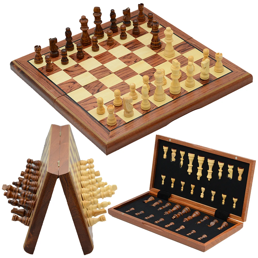 New-39CM-International-Chess-Magnetic-Folding-Checkerboard-Solid-Wood ...