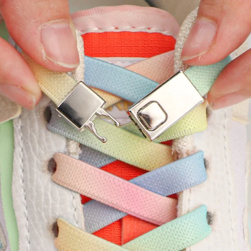 1Pair-Rainbow-Press-Lock-Shoelaces-Without-Ties-Elastic-Laces-Sneakers ...