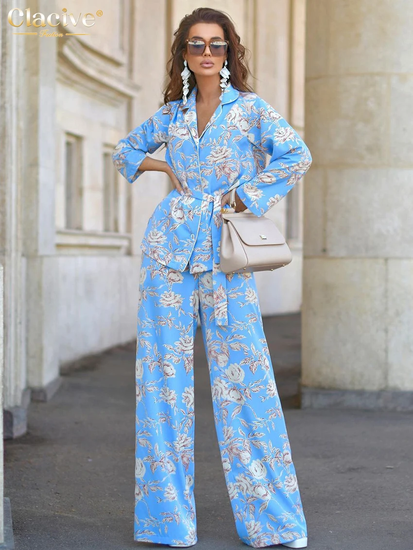 Clacive-Fashion-Loose-Print-Trousers-Sets-For-Women-2-Pieces-Elegant ...
