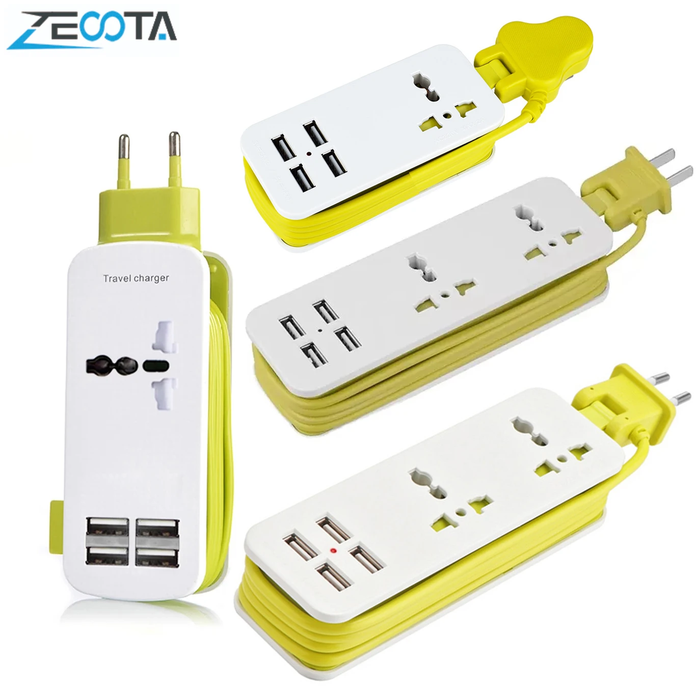 Portable1/2 Outlet Travel Power Strip Adapter Surge Protector 4 Smart ...