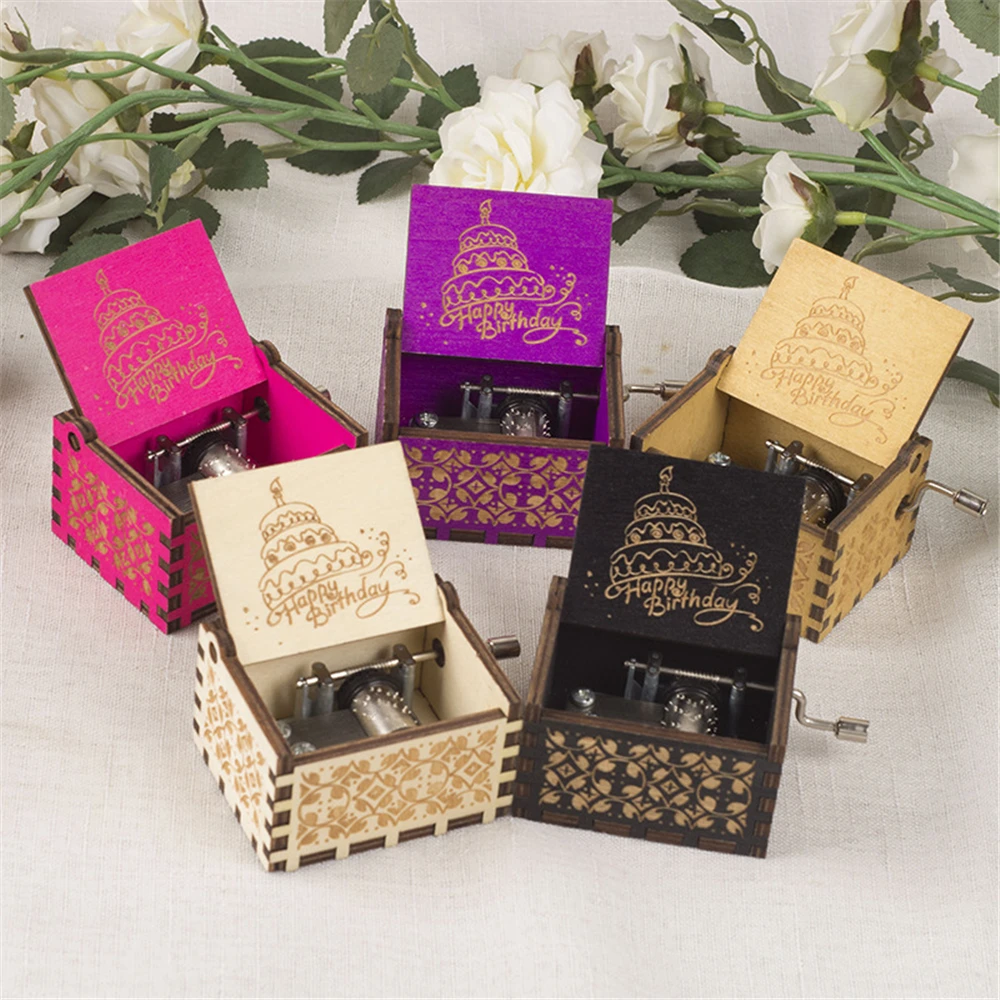 New Happy Birthday Music Box Popular Wooden Hand Cranked Music Box ...