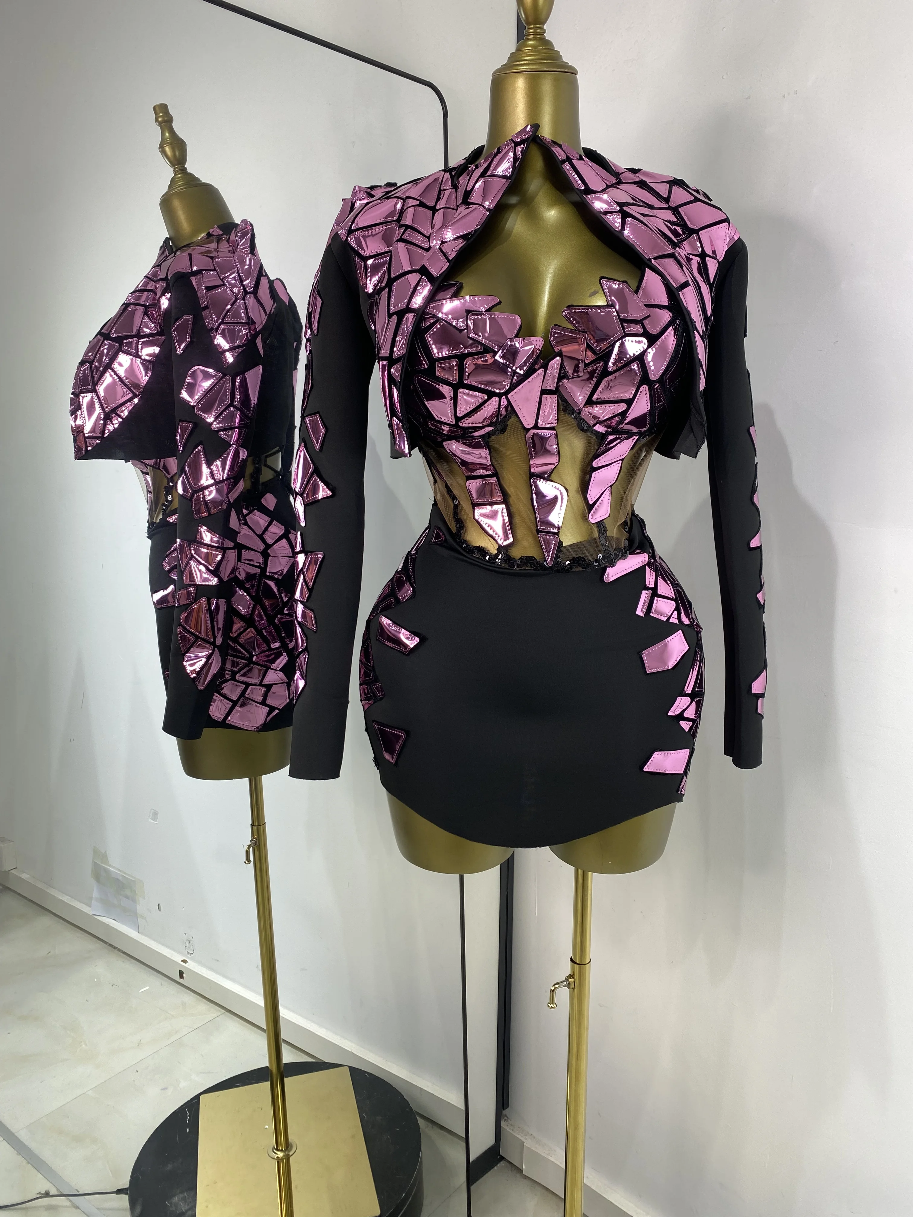 Women Y2K Party Future Outfits Mirror Tube Corset Top Mini Shorts And ...