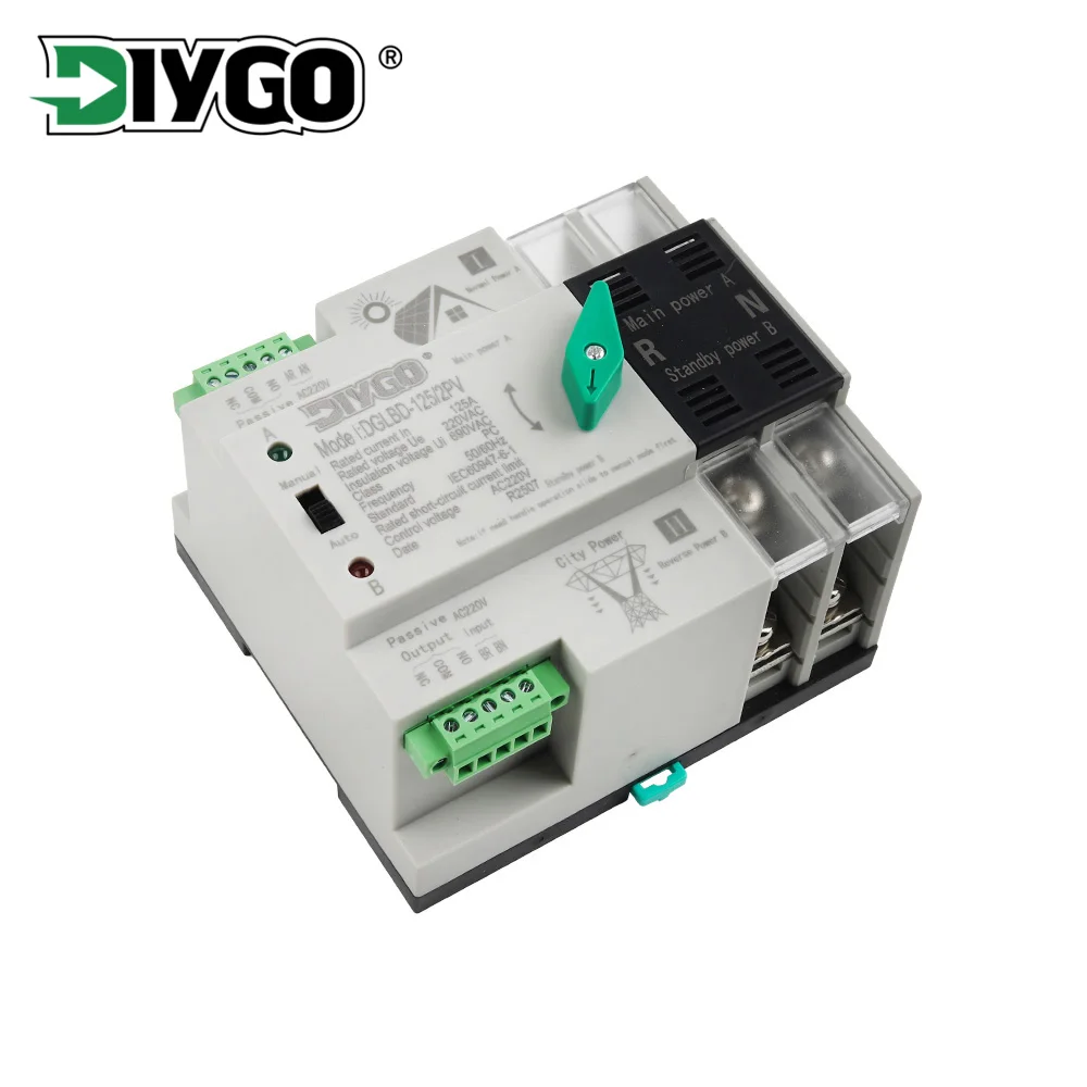 Single Phase 2P Din Rail ATS for PV and Inverter Dual Power Automatic ...