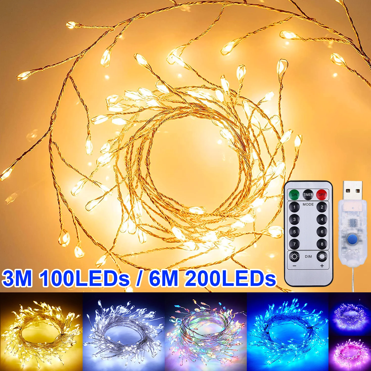 USB-Power-LED-Firestarter-Fairy-Lights-controlo-remoto-temporizador ...